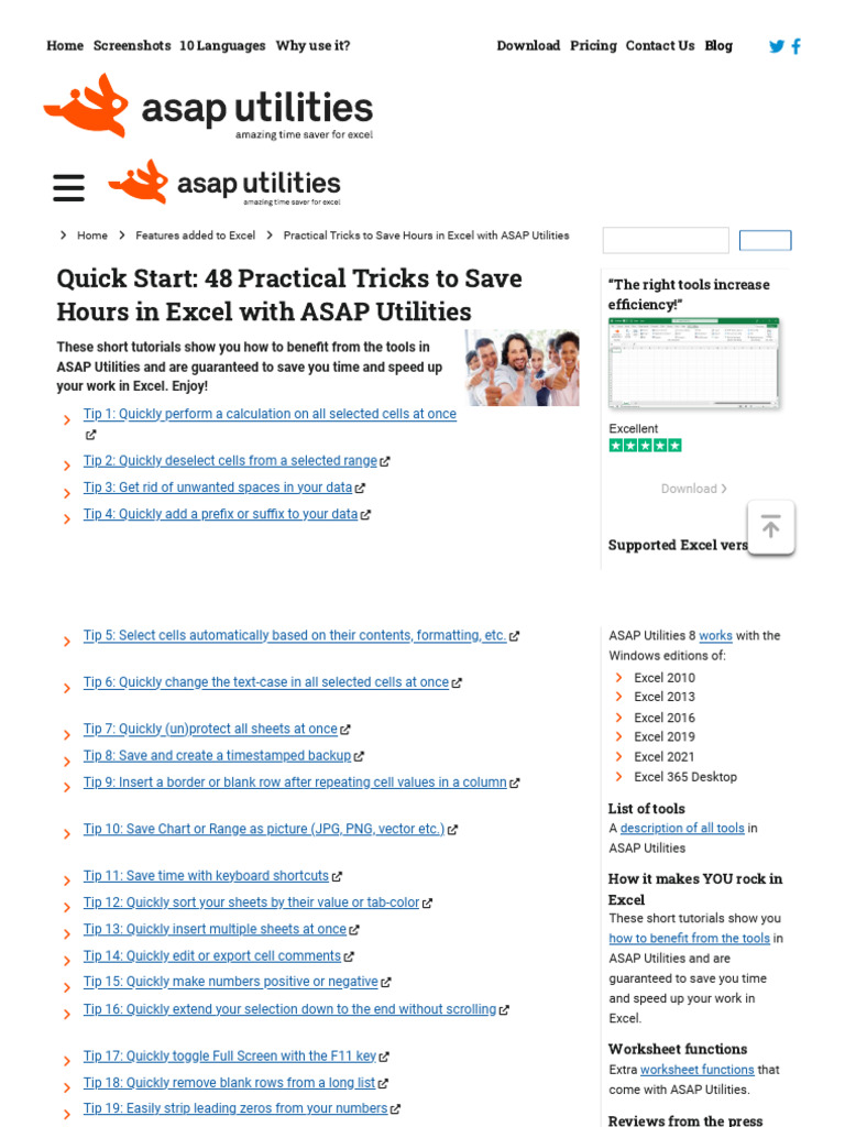 ASAP Utility Practical Tricks To Quickly Save Hours in Excel With ASAP Utilities | PDF ...