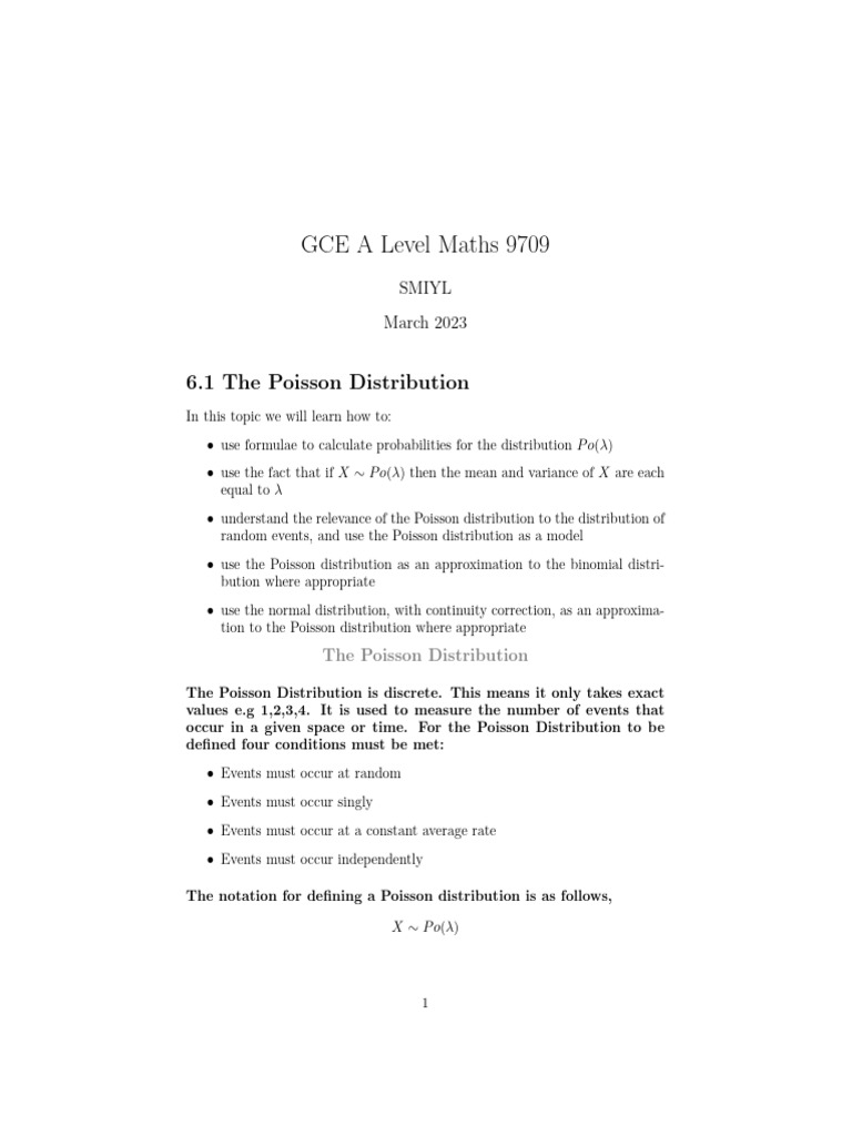 Poisson Distribution in A Level Maths | PDF | Poisson Distribution ...