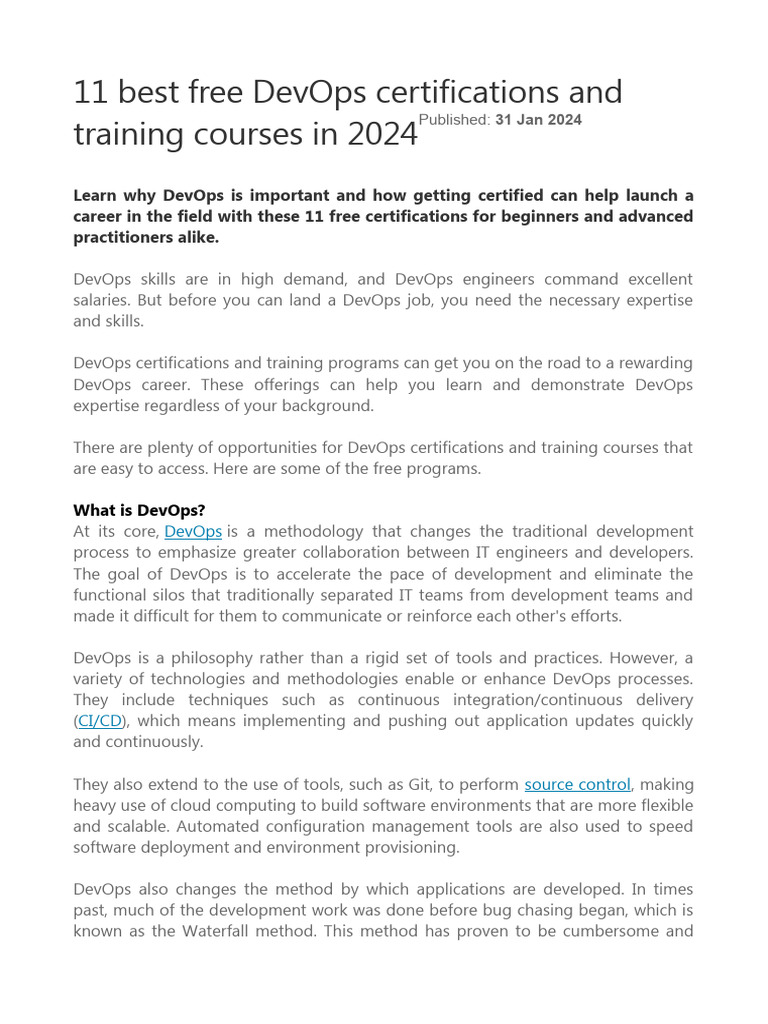 11 Free DevOps Certifications & Training Courses 2024 | PDF | Software Development Process ...