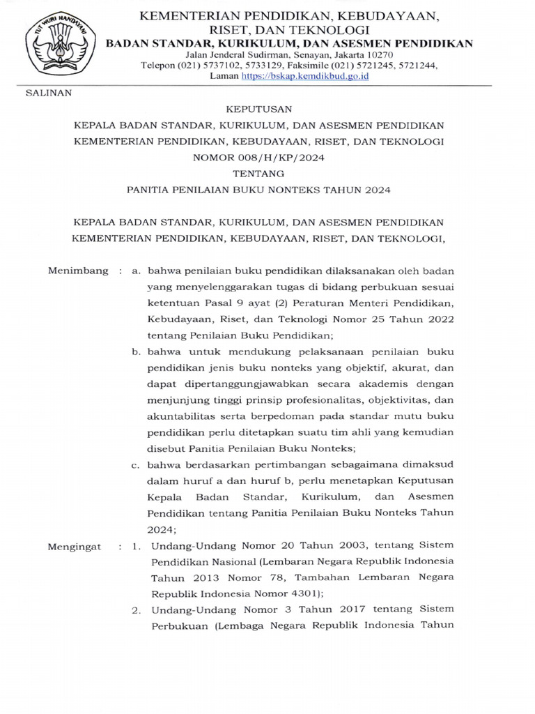 SK Kabadan No.008.H.KP.2024 Panitia Penilaian BNT 2024 | PDF