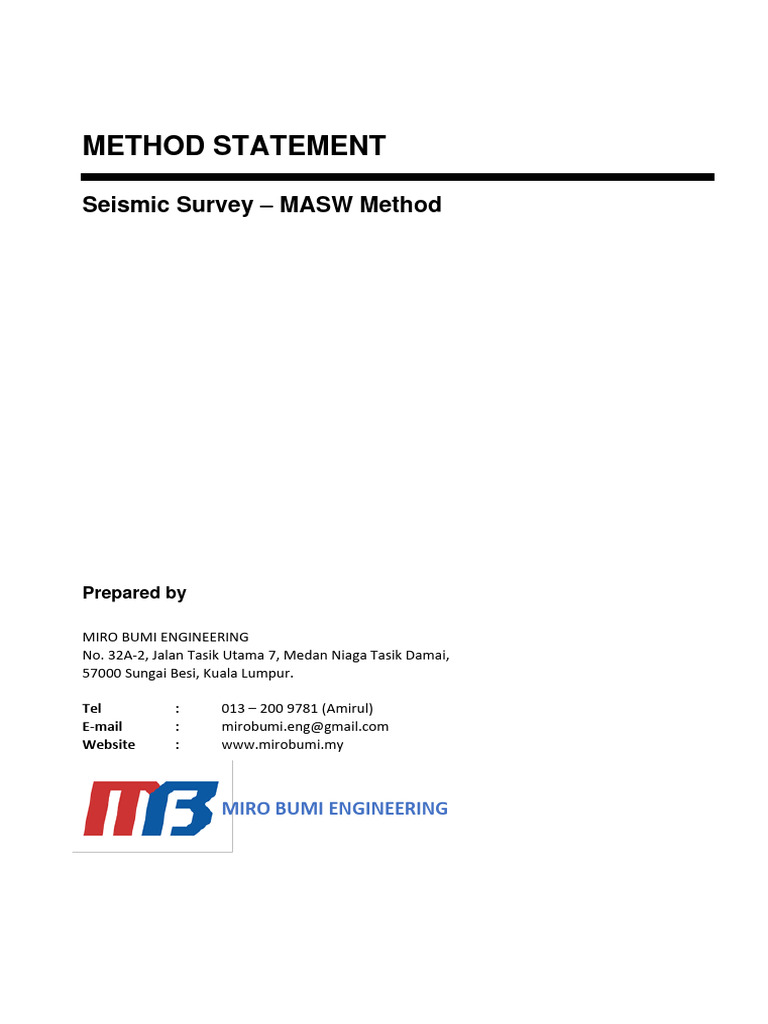 Miro Bumi Method Statement - Seismic Survey Masw | PDF | Waves | Reflection Seismology