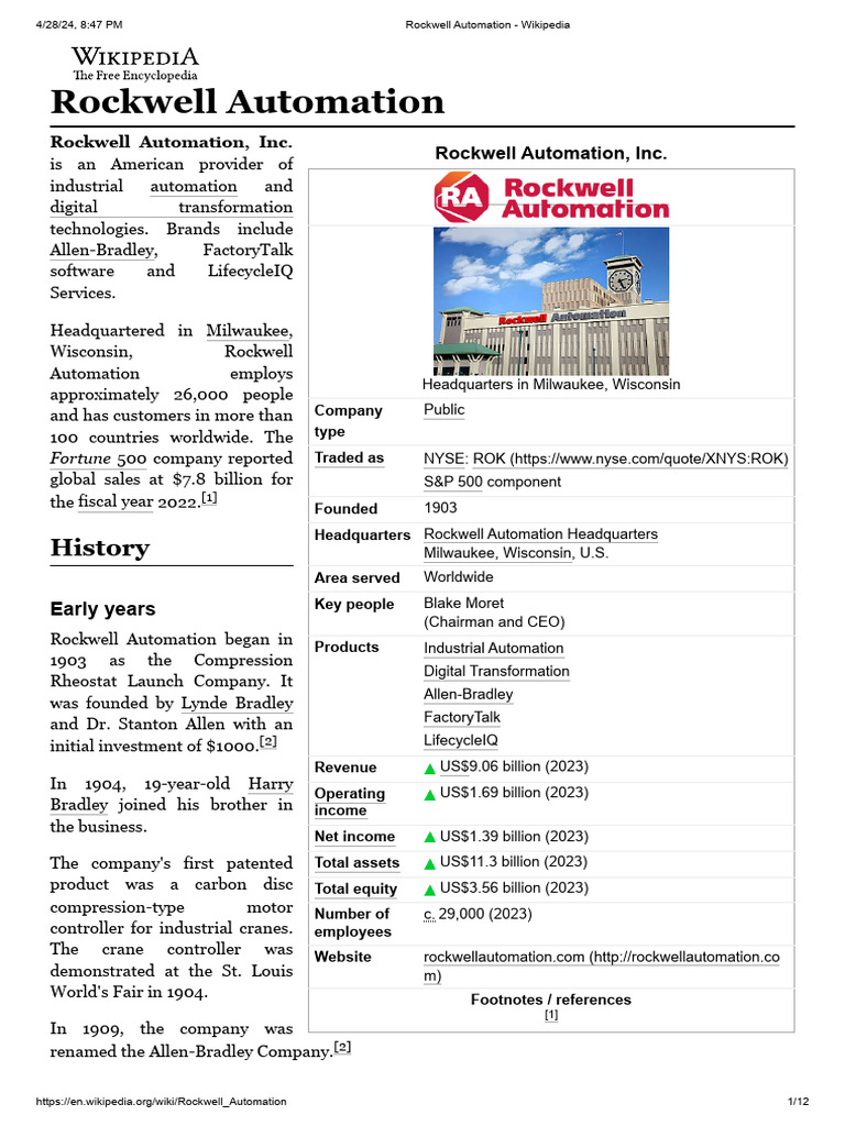 Rockwell Automation - Wikipedia | PDF | Business | Companies