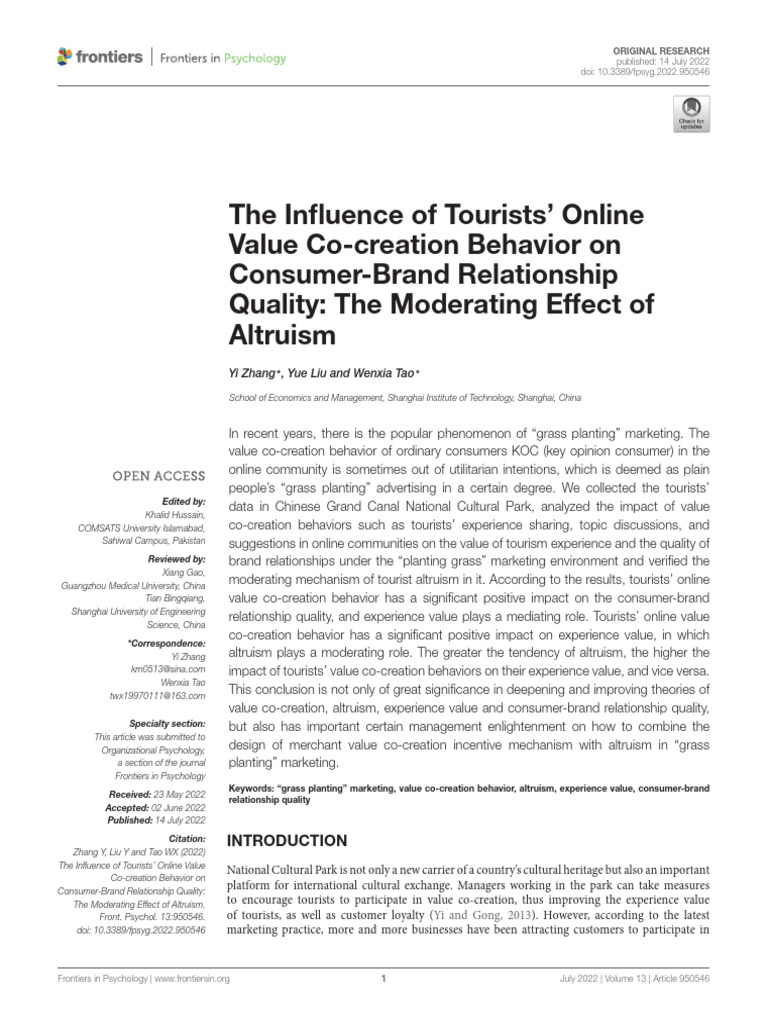 Tourists' Online Value Co-creation Impact | PDF | Altruism | Behavior