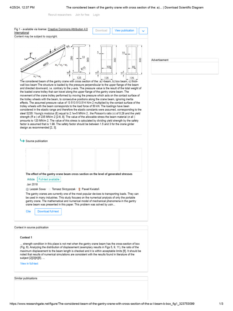 The Considered Beam of The Gantry Crane With Cross Section of The - A ...