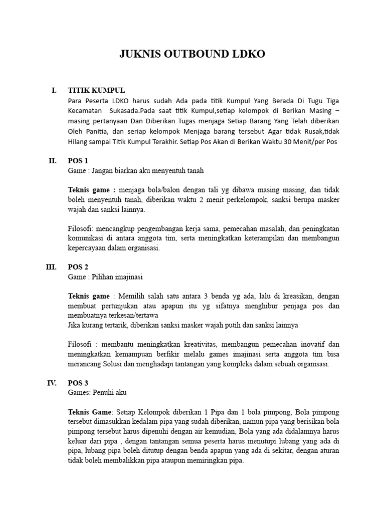 Juknis Outbound LDKO: Permainan Tim dan Filosofi | PDF