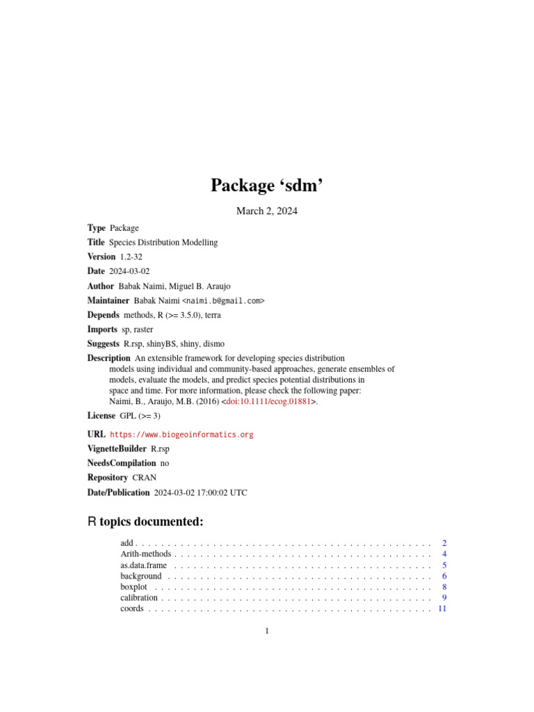 Package SDM': R Topics Documented | PDF | Confidence Interval ...