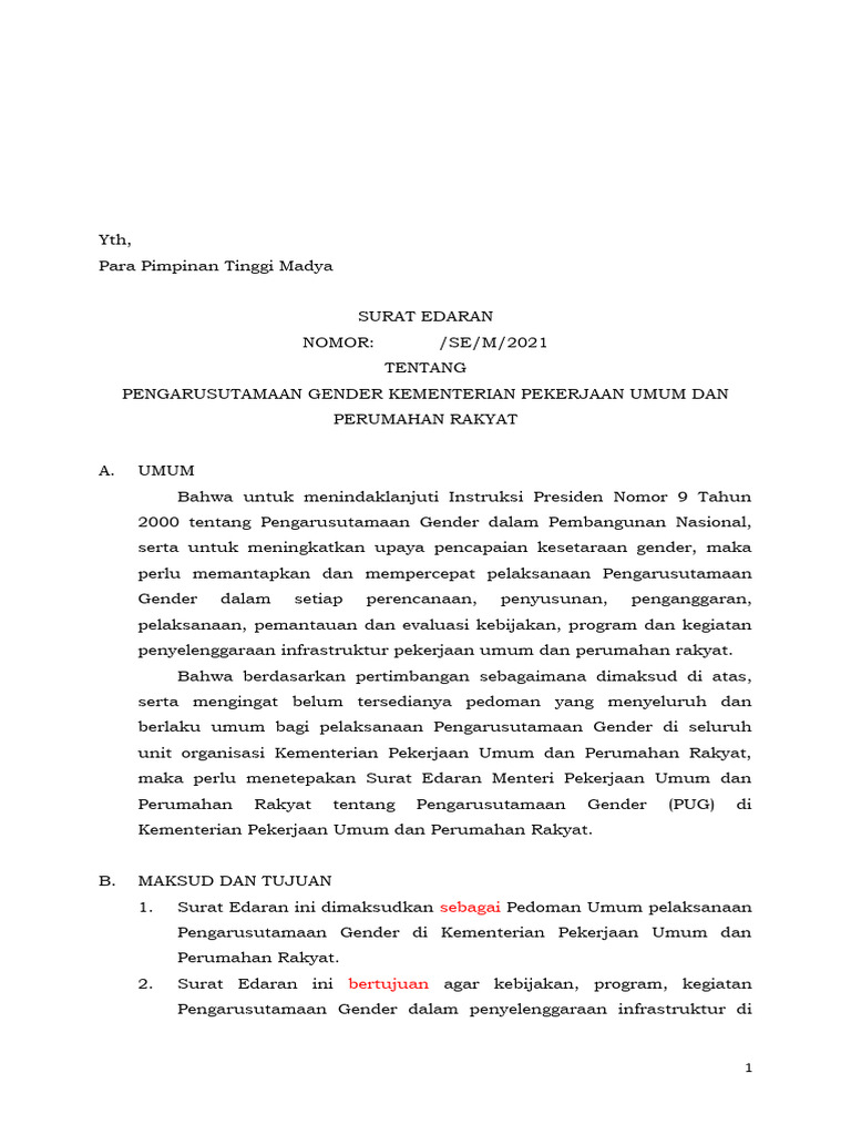 Se Gender Koreksi Biro Hukum_ 28 Januari 2021-Masukan Sekretariat Pug Pupr-1 | PDF