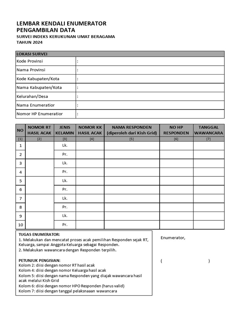 Lembar Kendali Enumerator | PDF