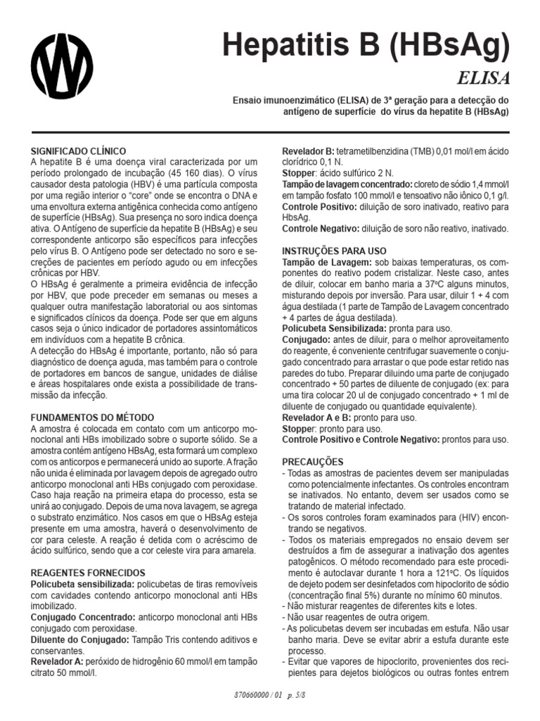 Hepatitis B Hbsag Elisa Po | PDF | Elisa | Vírus