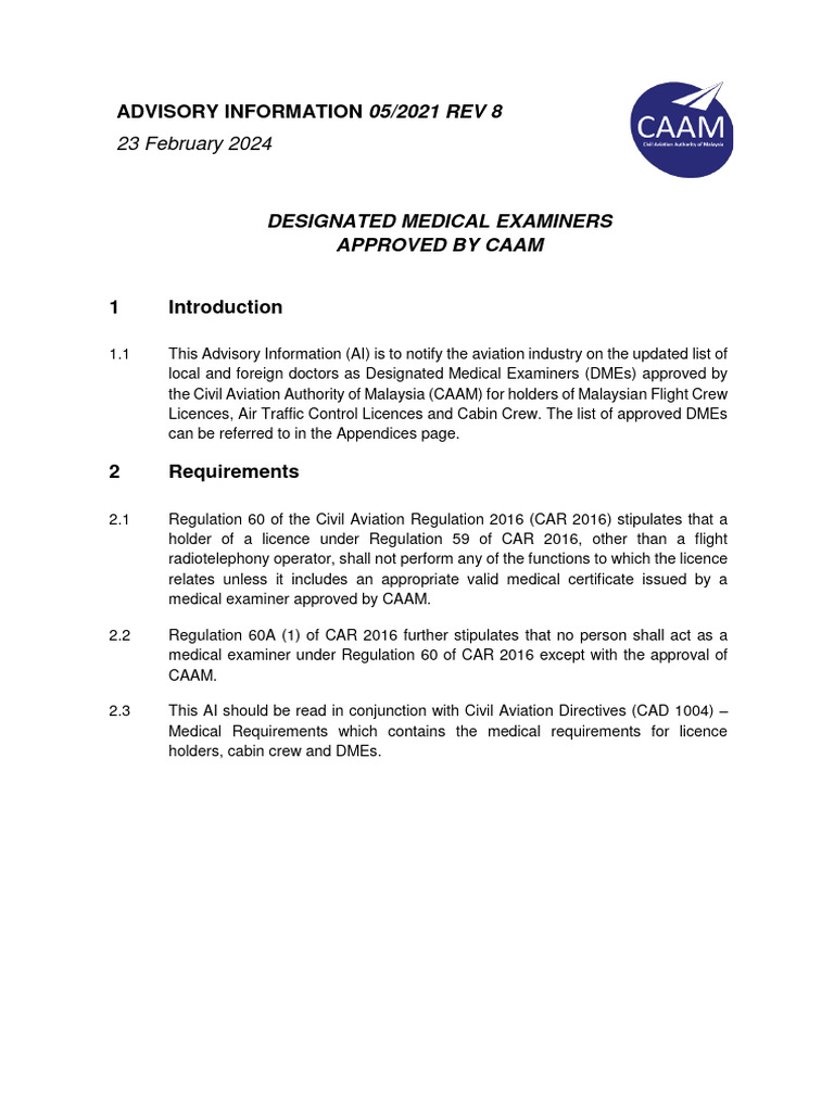 AI 05 2021 Rev 8 Designated Medical Examiners Approved by CAAM (1 ...