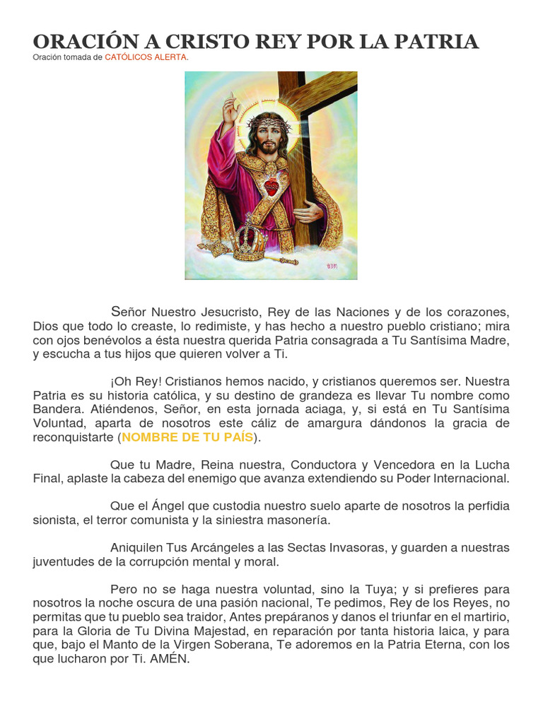 Oración a Cristo Rey por la Patria | PDF
