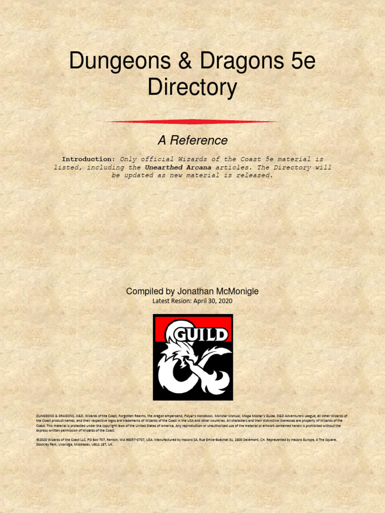 Dungeons Dragons 5e Directory | PDF | Wizards Of The Coast | Dungeons & Dragons