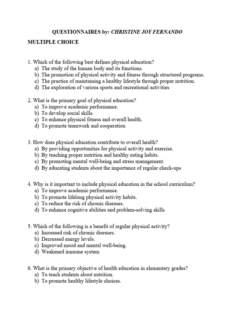 QUESTIONNAIRES | PDF | Physical Education | Mental Health