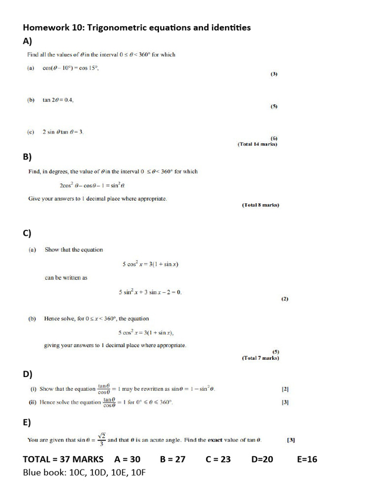 Homework 10 - Trig Equations and Identities-1 | PDF