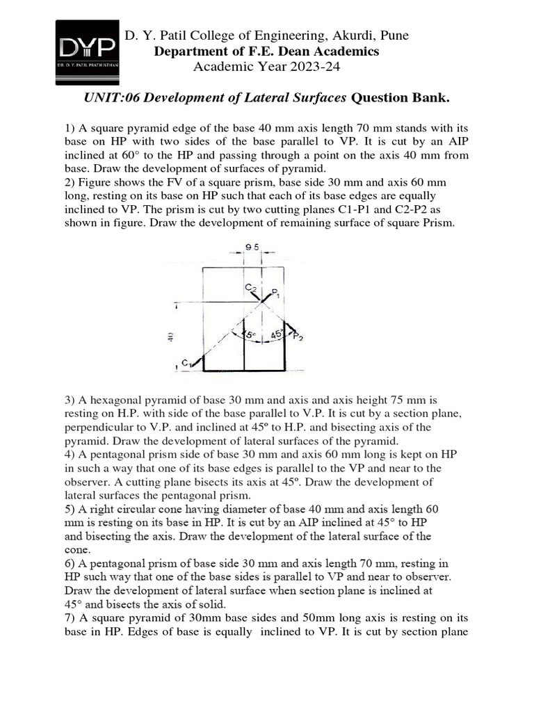 Lateral Surface Development Exercises | PDF | Perpendicular | Shape