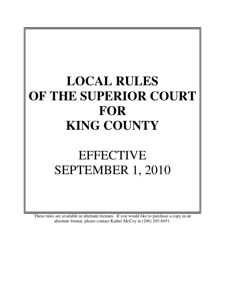 King County Local Rules 2010 | PDF | Discovery (Law) | Service Of Process