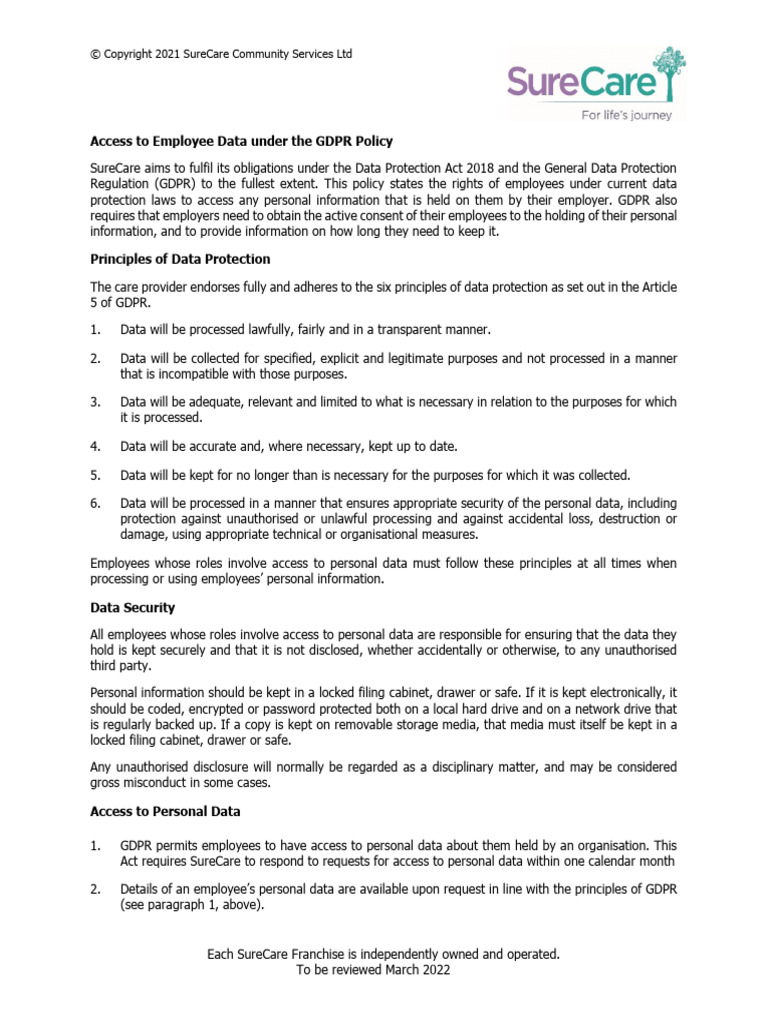 Access to Employee Data under the GDPR Policy | PDF | Government | Justice