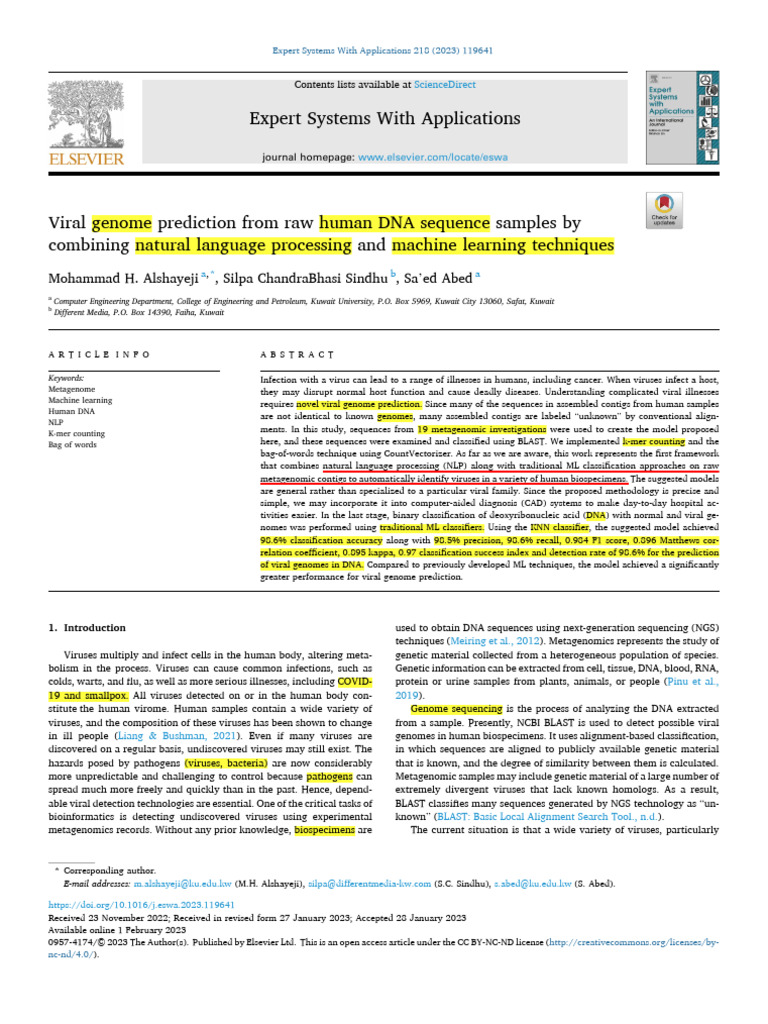 Viral Genome Prediction From Raw Human DNA Sequence Samples by Combining Natural Language Proc-1 ...