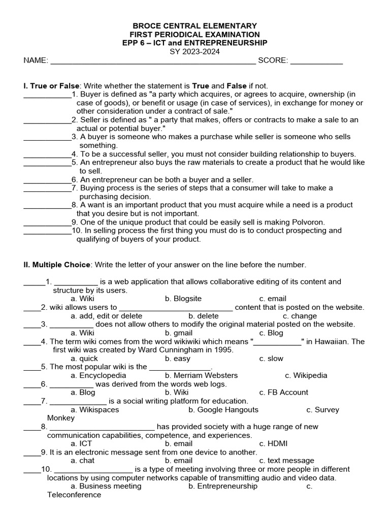 PT - Epp-Ict 6 - Q1 | Download Free PDF | Sales | Wiki