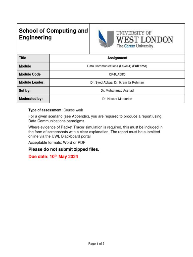 CP4UA58O-Data Communications Assignment - 2024 | PDF | Computer Network ...