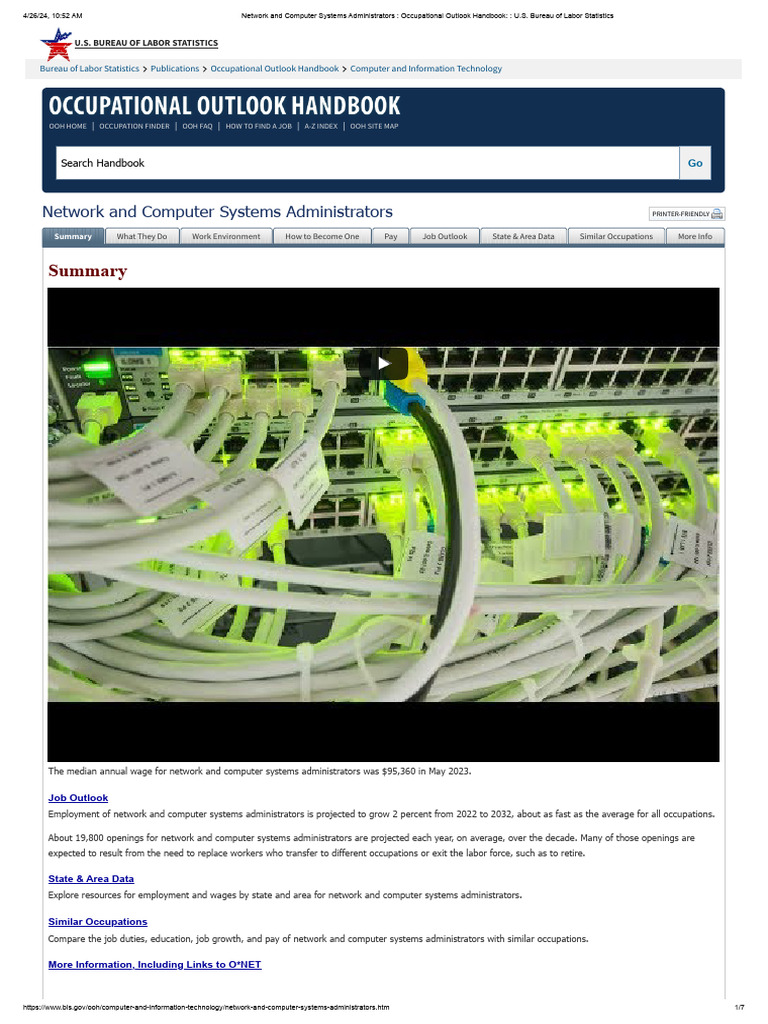 Network and Computer Systems Administrators Occupational Outlook Handbook U | PDF | Computer ...