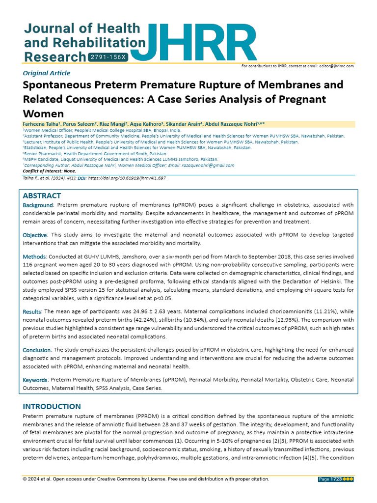 296 JHRR 4-1 697 Spontaneous Preterm Premature Rupture of Membranes ...