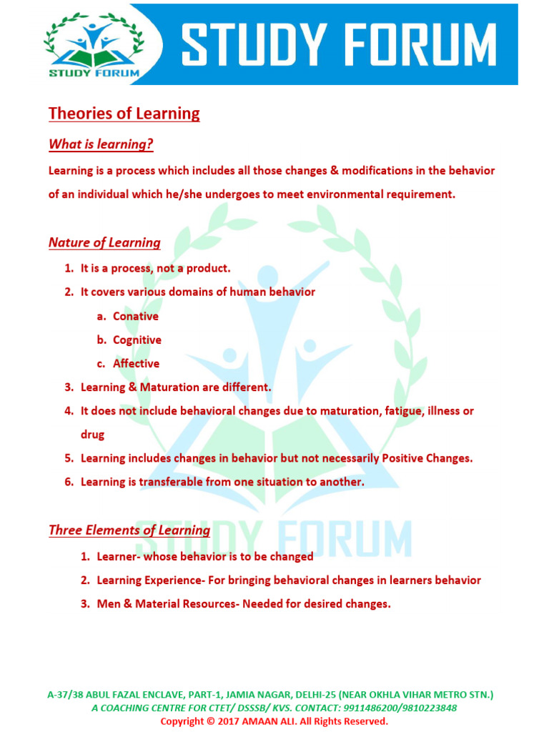 Theories of Learning | PDF | Reinforcement | Classical Conditioning