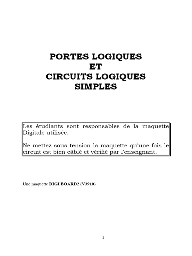 Étude des Portes Logiques et Circuits | PDF | Fonction logique ...
