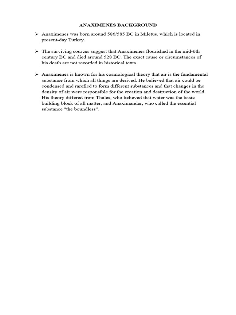 Anaximenes: Air as the Universe's Essence | PDF