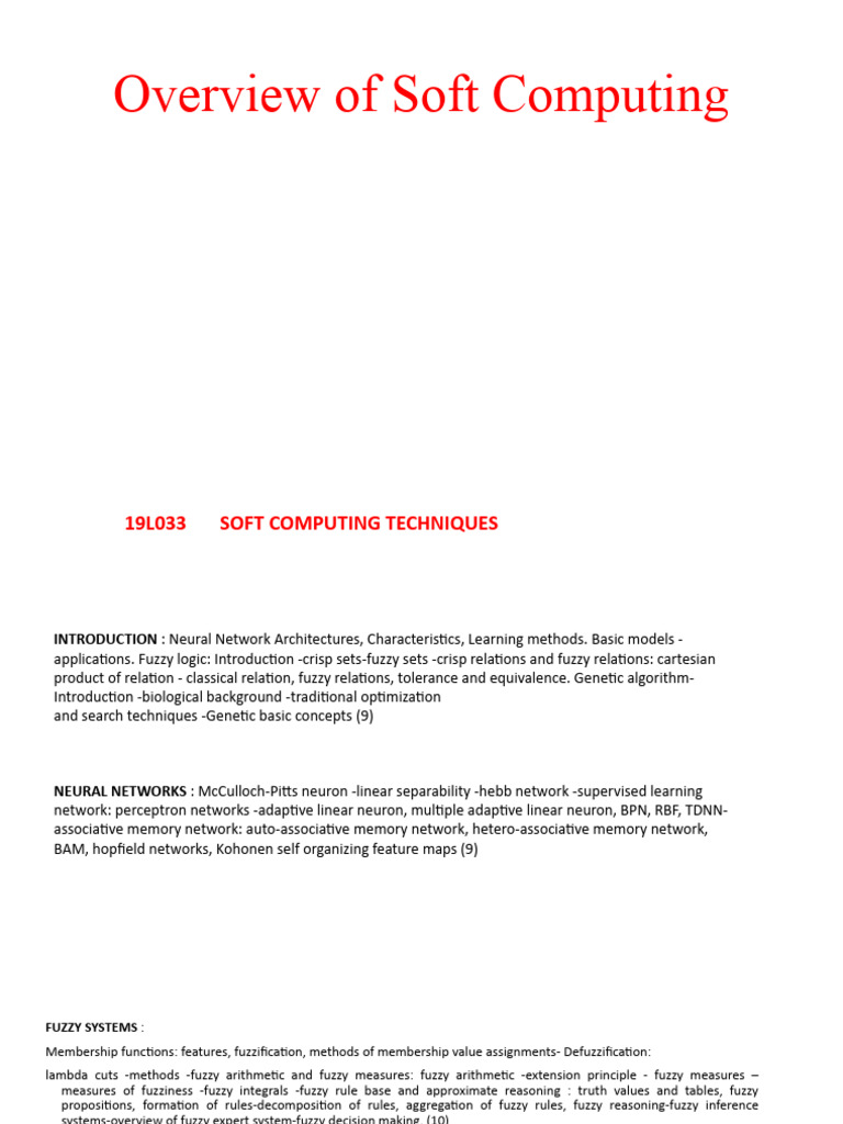 Lecture1 1 Overview Of Soft Computing PDF Fuzzy Logic