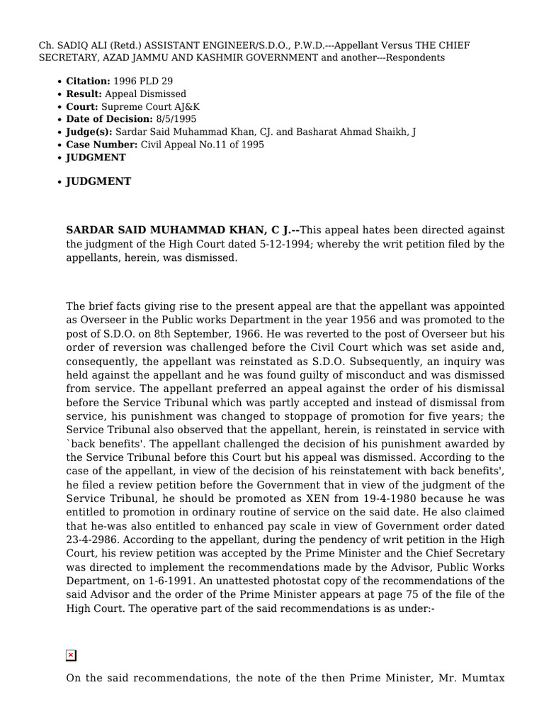 Supreme Court AJ&K: Sadiq Ali Case Summary | PDF | Appeal | Jurisdiction