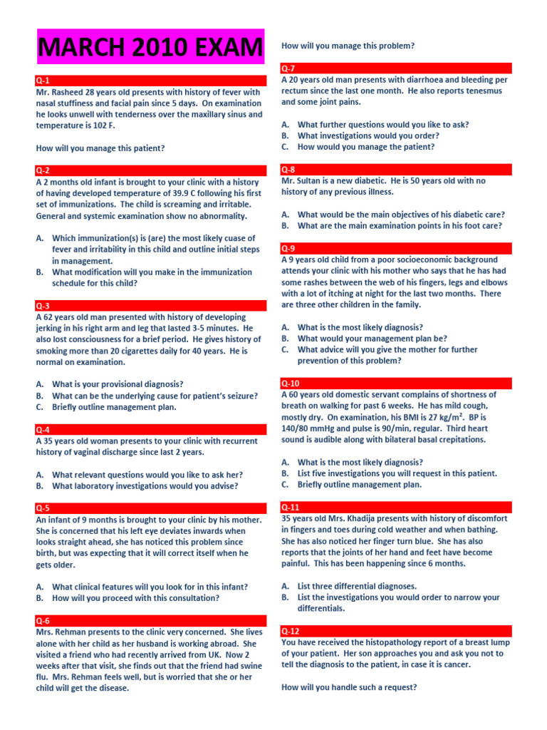 SAQs - MCPS Family Medicine Past Papers | PDF | Physical Examination | High Density Lipoprotein