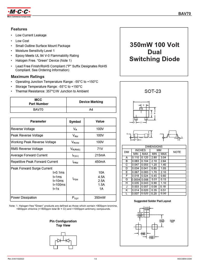 Bav70 Sot 23 - 3131919 | Download Free PDF | Electrical Equipment | Materials Science