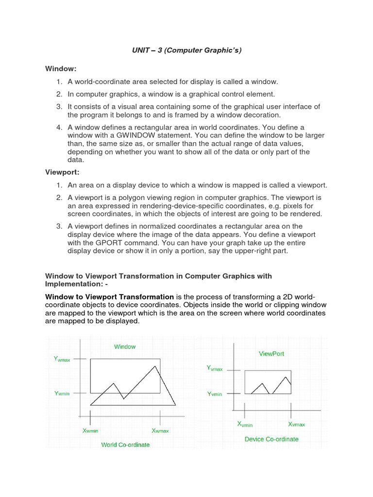 Unit - 3 Window & View Port CGM | PDF | Window (Computing) | Computer Graphics