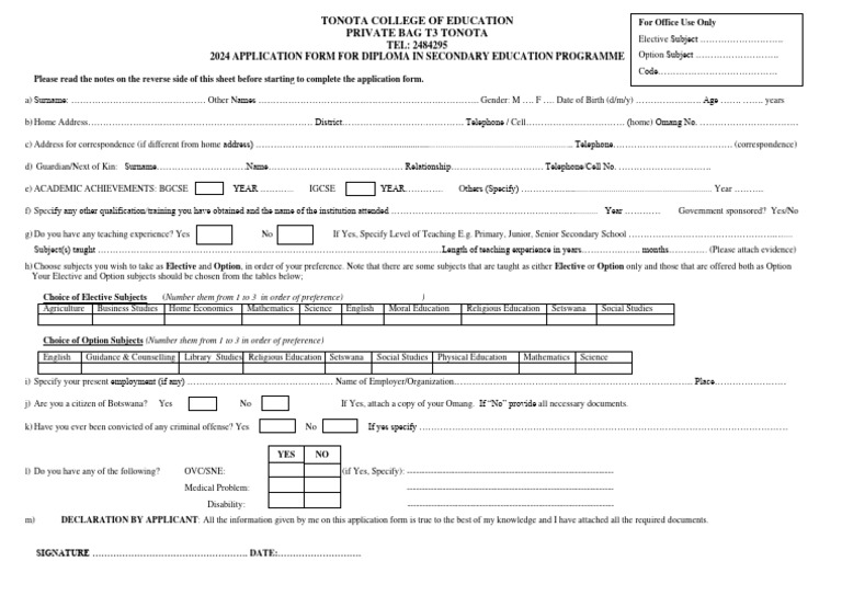 Application Form TCE 2024 | PDF