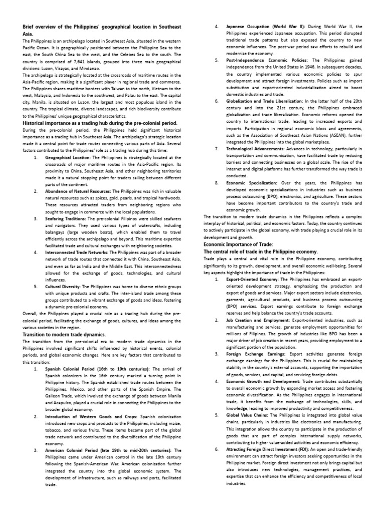 Geography and Trade in the Philippines | PDF | Outsourcing | Philippines
