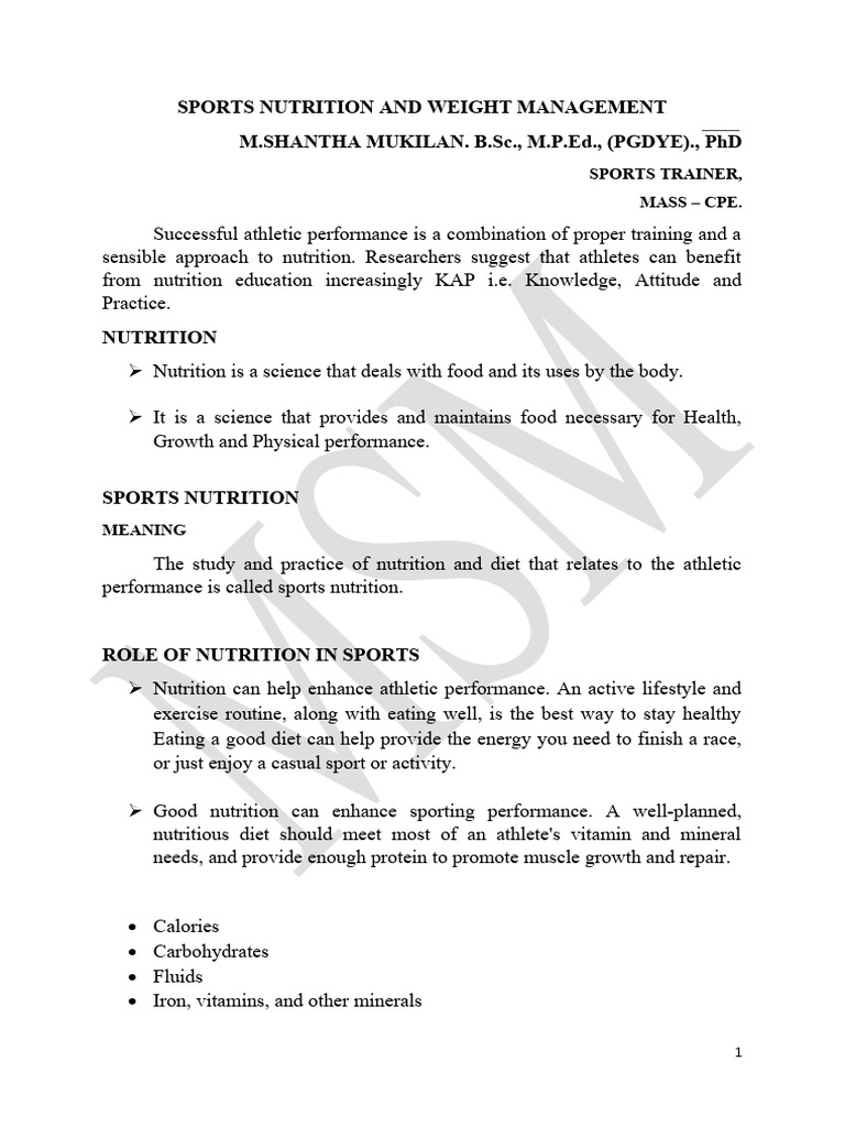 Sports Nutrition and Weight Management-1 | PDF | Body Mass Index | Obesity