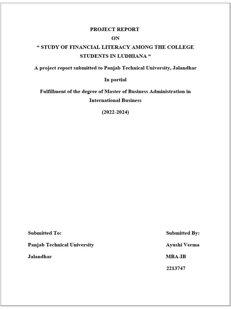 Ayushi Verma Market Research Project Finall | PDF | Financial Literacy | Literacy