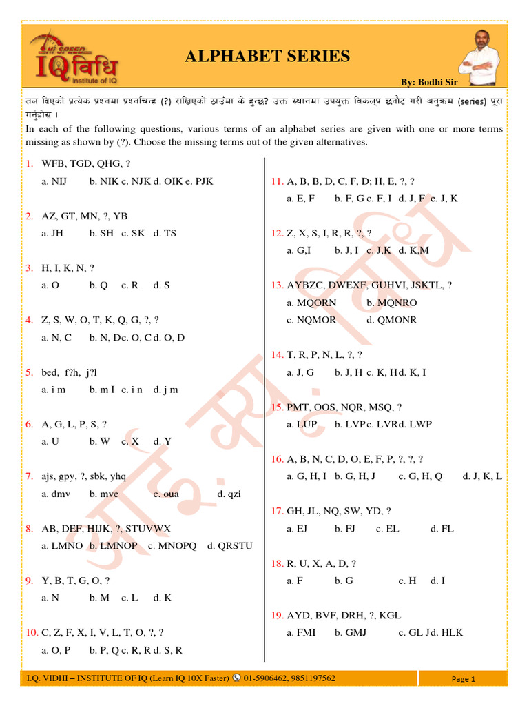 1 Alphabet Series | PDF | Intelligence Quotient | Cognitive Science