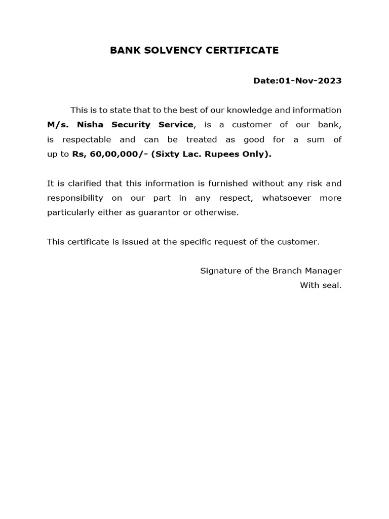 Bank Solvency Certificate | PDF | Computers