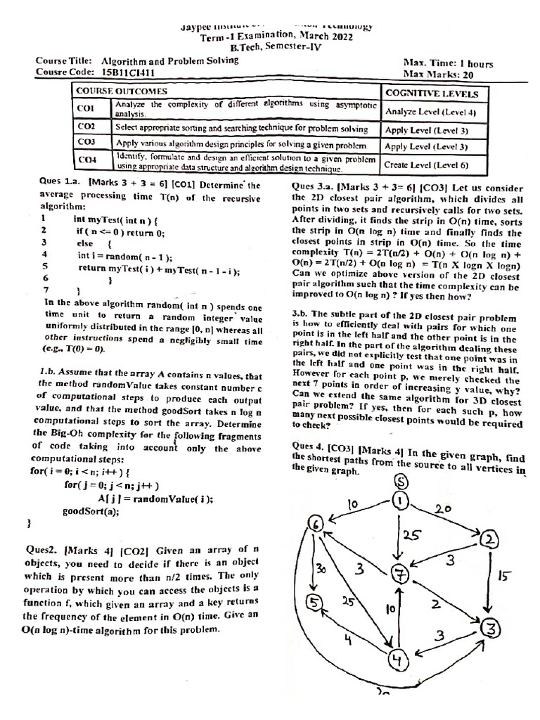 APS T1 2022 4th Sem | PDF