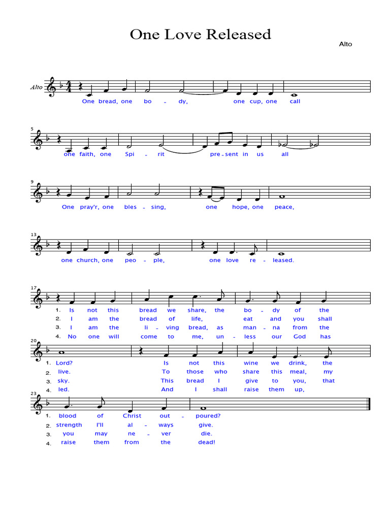 One Love Released Hymn Lyrics Pdf