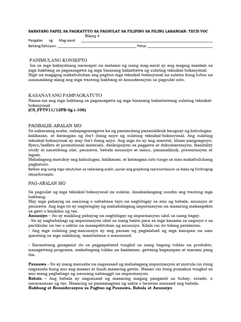 LAS Filipino Sa Piling Larang 4 | PDF