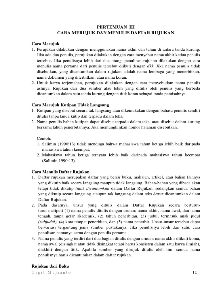 HO VII Cara Merujuk Dan Menulis Daftar Rujukan | PDF | Seni & Disiplin Bahasa