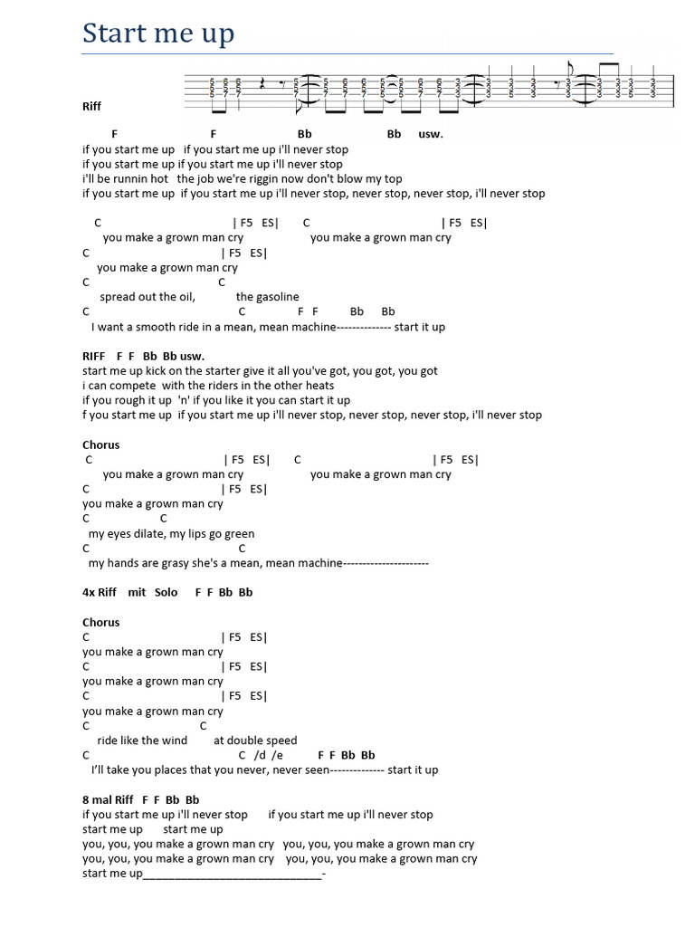 Start Me Up Lyrics and Chords | PDF | Language Arts & Discipline