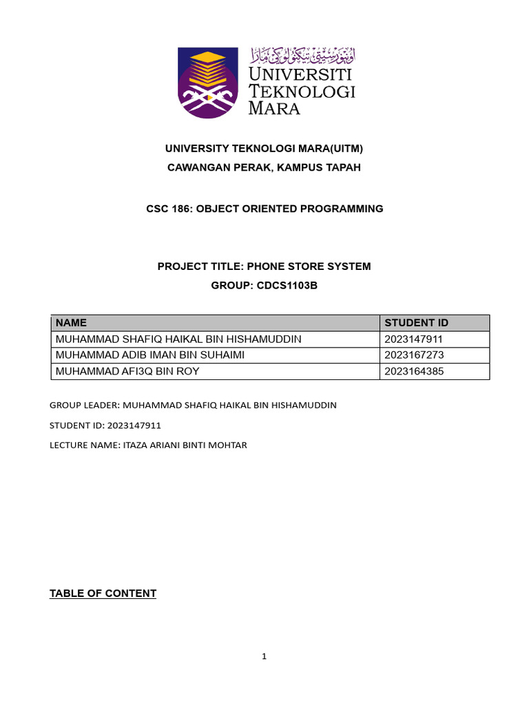 Muhammad Shafiq Haikal Bin Hishamuddin | PDF | Object Oriented Programming | Class (Computer ...