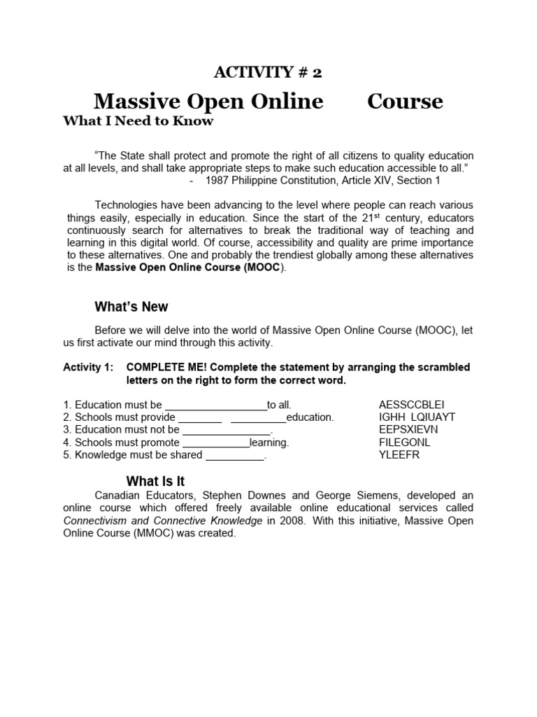 Mil Activity #2-5 | PDF | Massive Open Online Course | Sound