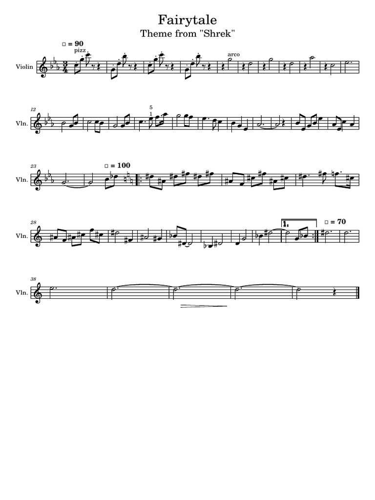 Fairytale Theme from Shrek Sheet Music | PDF