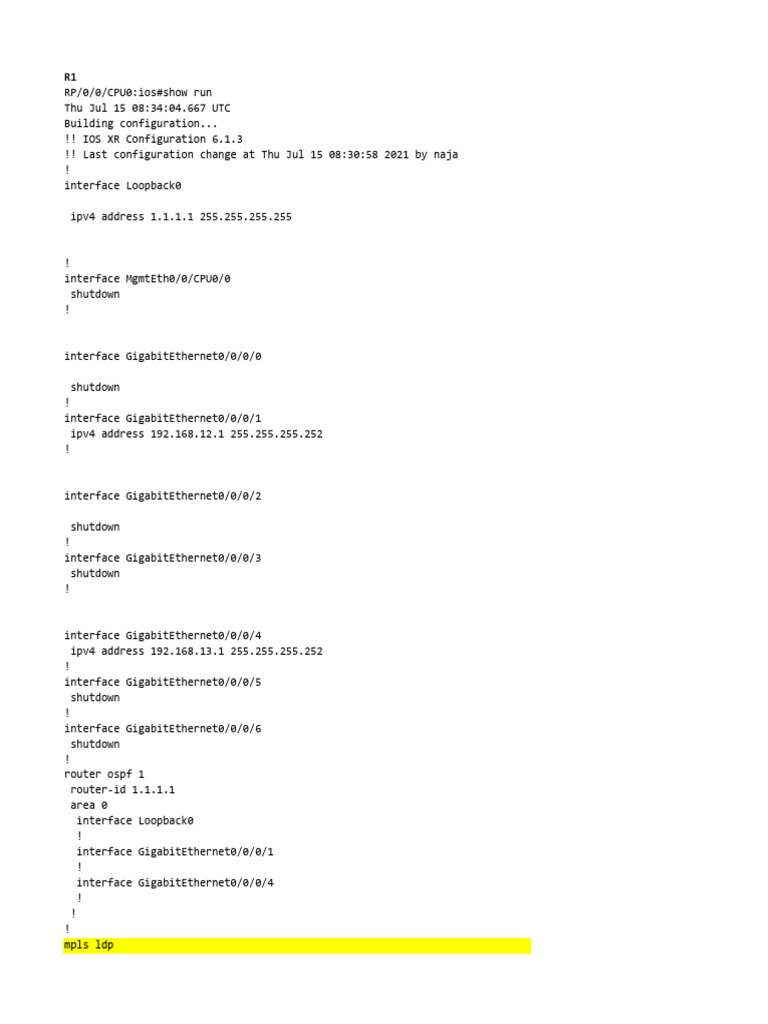 LDP Configuration and Verf XOR | PDF | Networking | Multiprotocol Label Switching