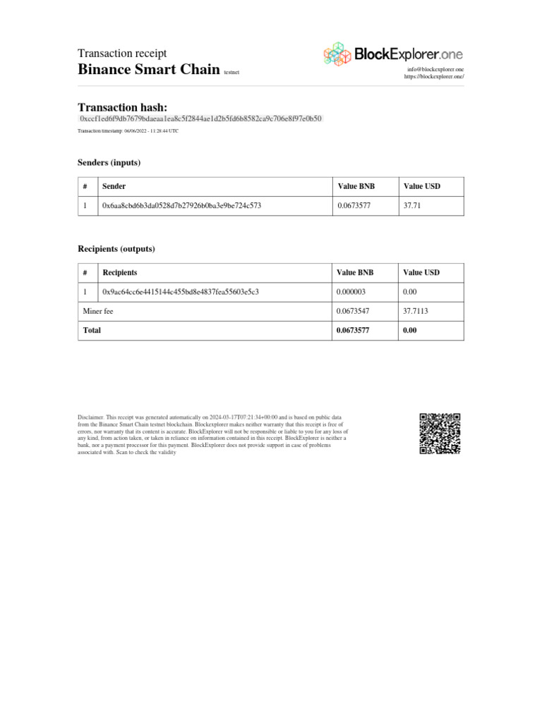 Binance Smart Chain: Transaction Receipt | PDF